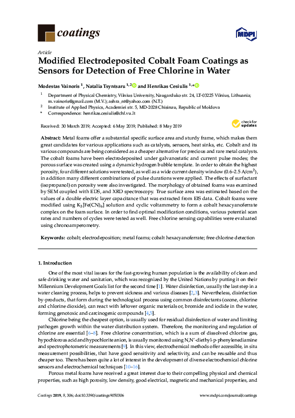 (PDF) Modified Electrodeposited Cobalt Foam Coatings as Sensors for ...
