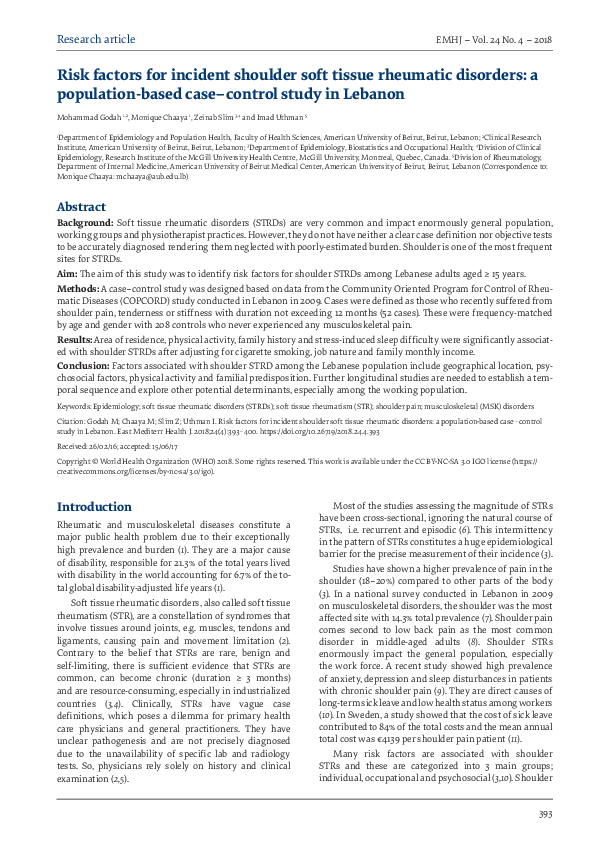 (PDF) Risk factors for incident shoulder soft tissue rheumatic ...