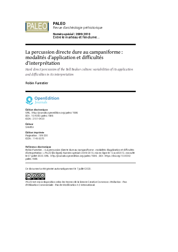 (PDF) La percussion directe dure au campaniforme : modalités d ...