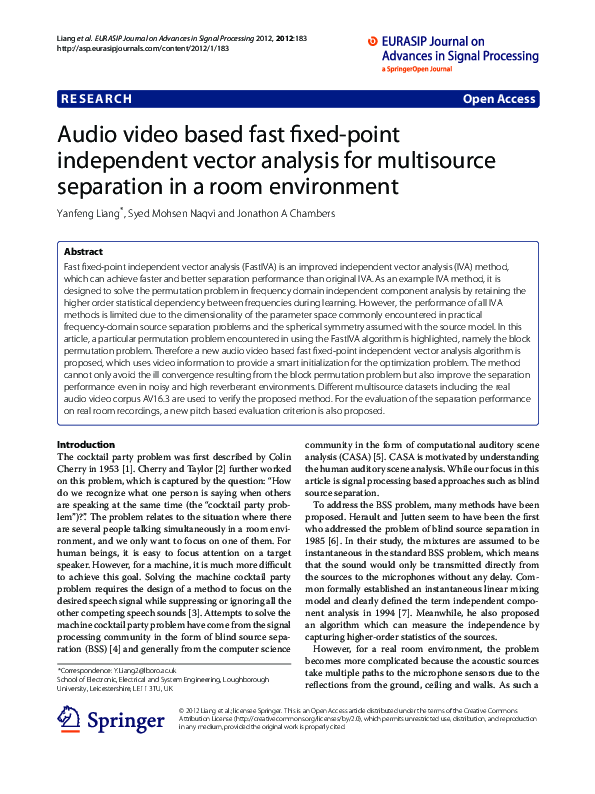 (PDF) Audio video based fast fixed-point independent vector analysis ...