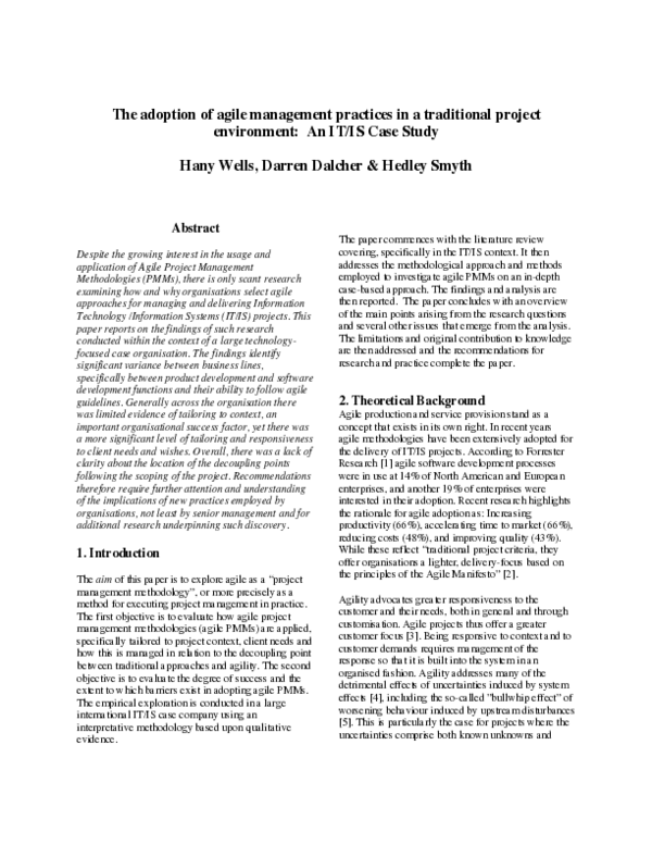 (PDF) The Adoption of Agile Management Practices in a Traditional Project Environment: An IT/IS ...