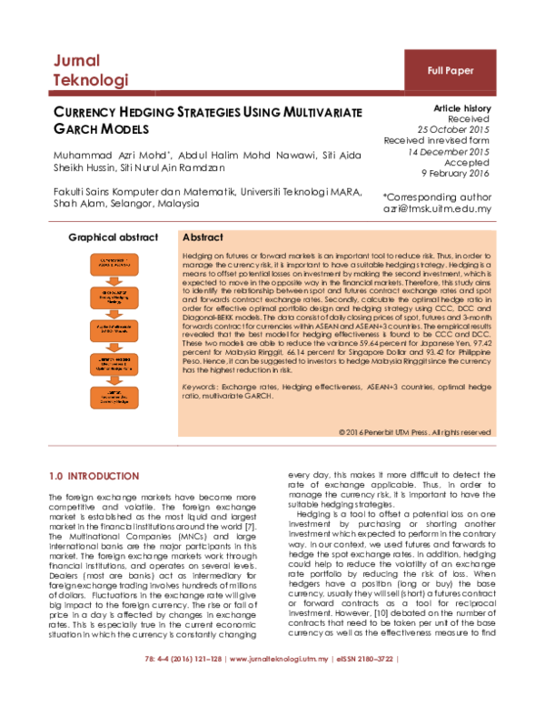 (PDF) Currency Hedging Strategies Using Multivariate Garch Models