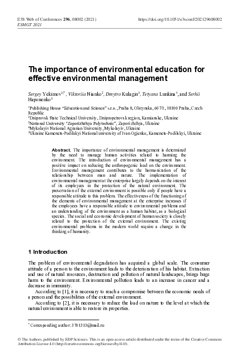 (PDF) The importance of environmental education for effective ...