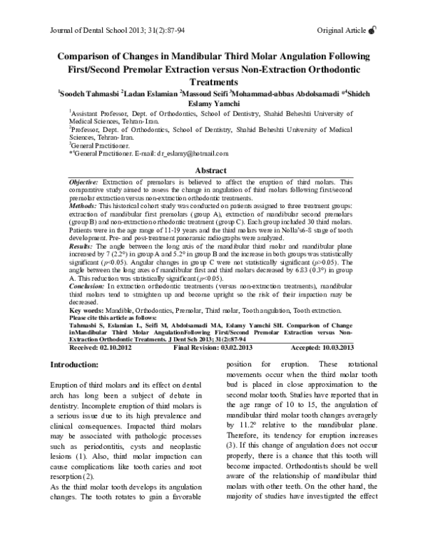 (PDF) Comparison of Changes in Mandibular Third Molar Angulation ...