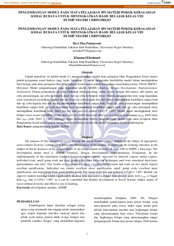 (PDF) Pengembangan Modul Pada Mata Pelajaran Ips Materi Pokok Keragaman ...