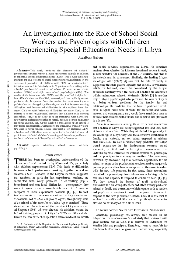 (PDF) An Investigation Into the Role of School Social Workers and ...
