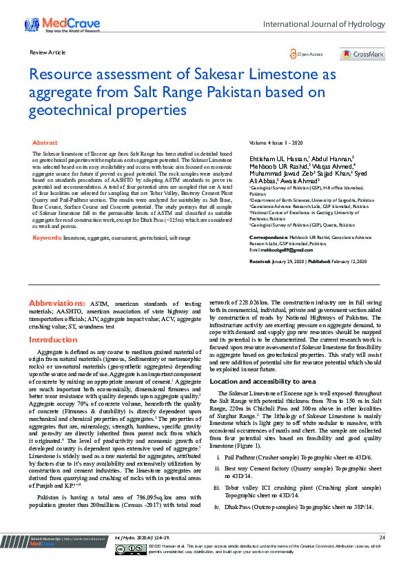 (PDF) Resource assessment of Sakesar limestone as aggregate from salt ...