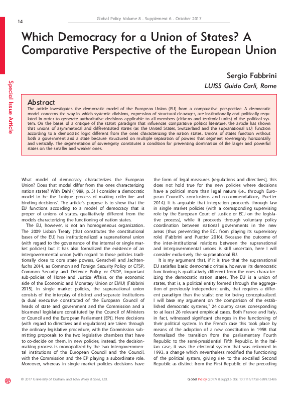 (PDF) Which Democracy for a Union of States? A Comparative Perspective ...