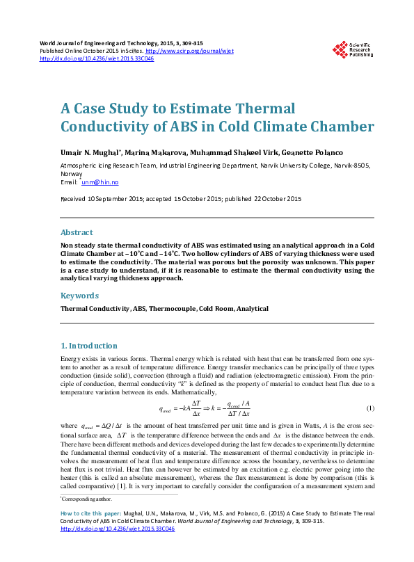(PDF) A Case Study to Estimate Thermal Conductivity of ABS in Cold ...