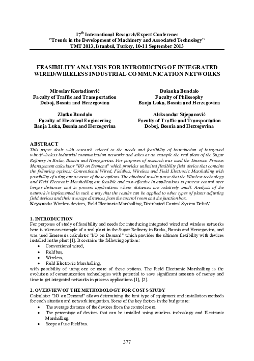 (PDF) Feasibility Analysis for Introducing of Integrated Wired/Wireless Industrial Communication ...