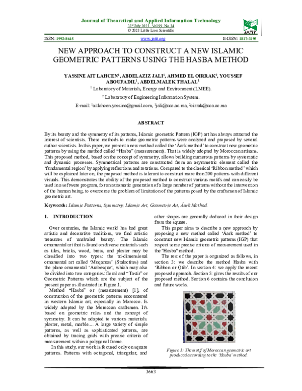 (PDF) New Approach to Construct a New Islamic Geometric Patterns Using ...