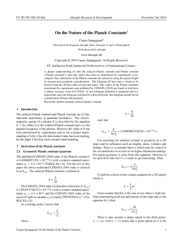 (PDF) On the Nature of the Planck Constants1