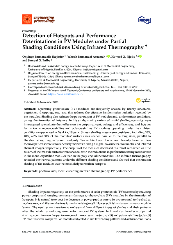 Pdf Detection Of Hotspots And Performance Deteriotations In Pv Modules Under Partial Shading