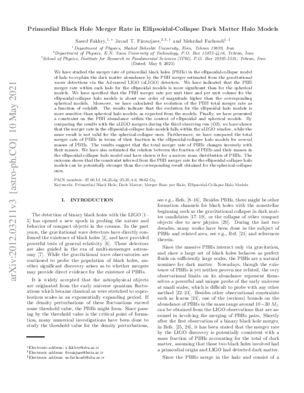 (PDF) Primordial black hole merger rate in ellipsoidal-collapse dark ...