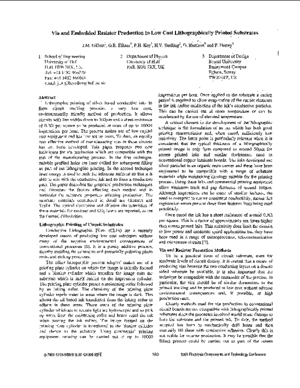 Via and embedded resistor production in low cost lithographically ...