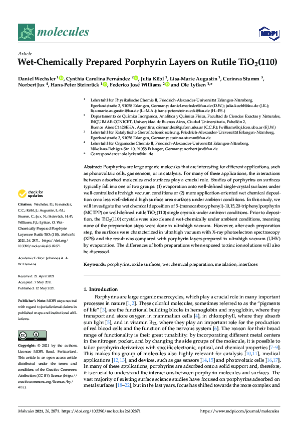(PDF) Wet-Chemically Prepared Porphyrin Layers on Rutile TiO2(110)
