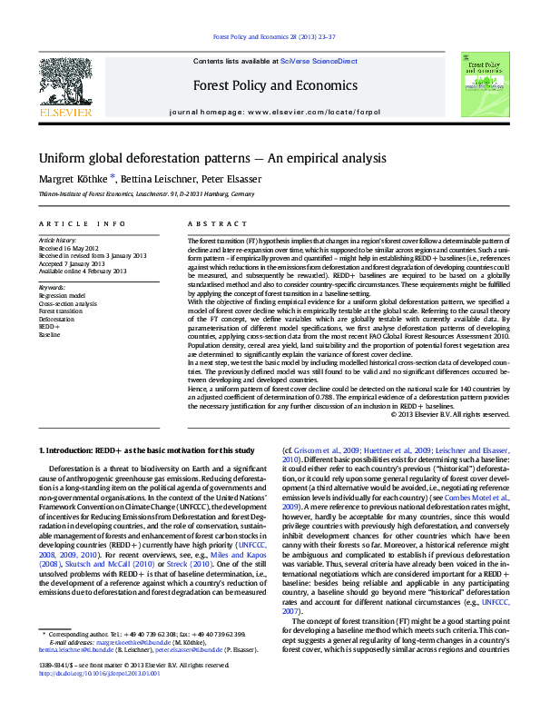 (PDF) Uniform global deforestation patterns — An empirical analysis (PDF) Uniform global deforestation patterns — An empirical analysis