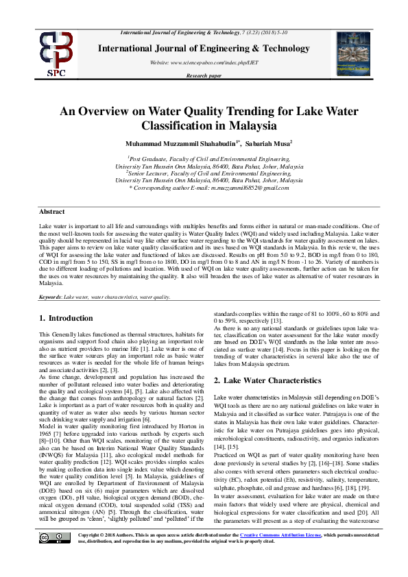 (PDF) An Overview on Water Quality Trending for Lake Water ...