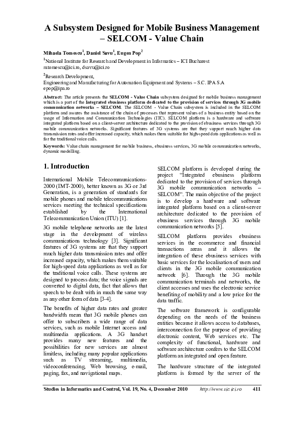 (PDF) A Subsystem Designed for Mobile Business Management – SELCOM – Value Chain