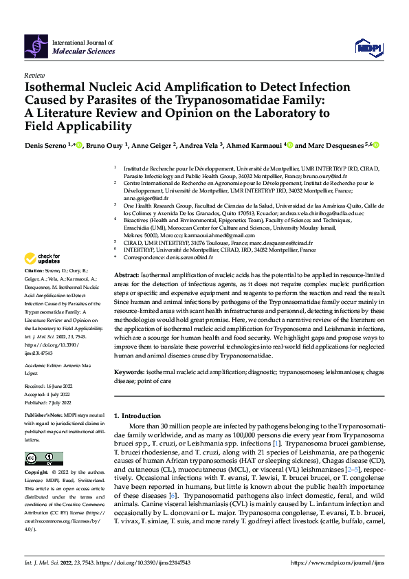 Pdf Isothermal Nucleic Acid Amplification To Detect Infection Caused
