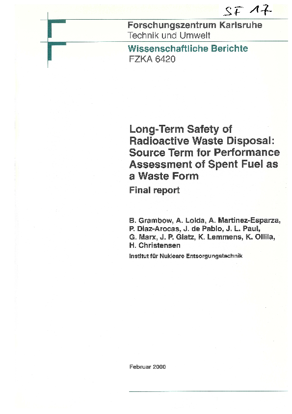 (PDF) Long-term safety of radioactive waste disposal: source term for ...