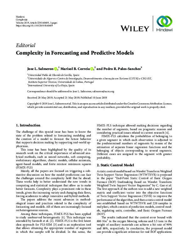 (PDF) Complexity in Forecasting and Predictive Models