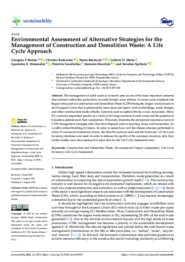 (PDF) Environmental Assessment of Alternative Strategies for the ...
