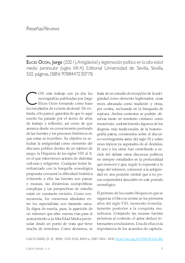 (PDF) Reseña a Elices Ocón, Jorge (2021) Antigüedad y legitimación ...