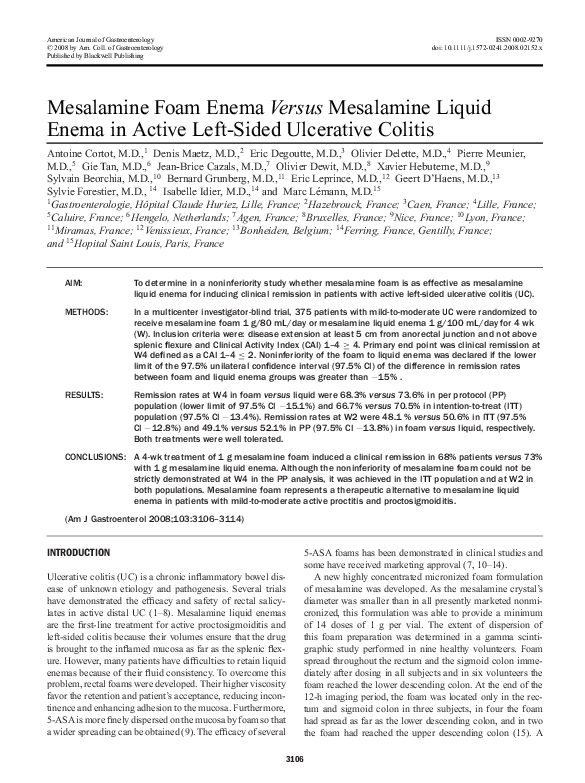 (PDF) Mesalamine Foam EnemaVersusMesalamine Liquid Enema in Active Left ...