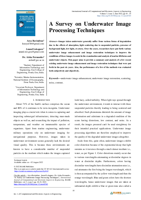 (PDF) A Survey on Underwater Image Processing Techniques