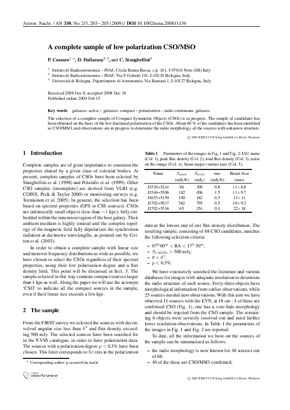 (PDF) A complete sample of low polarization CSO/MSO