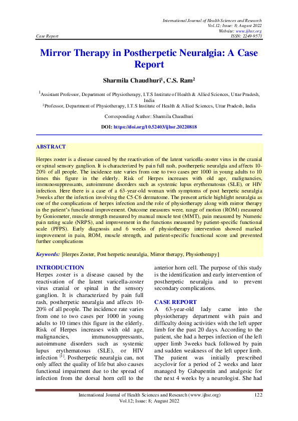 (PDF) Mirror Therapy in Postherpetic Neuralgia: A Case Report ...