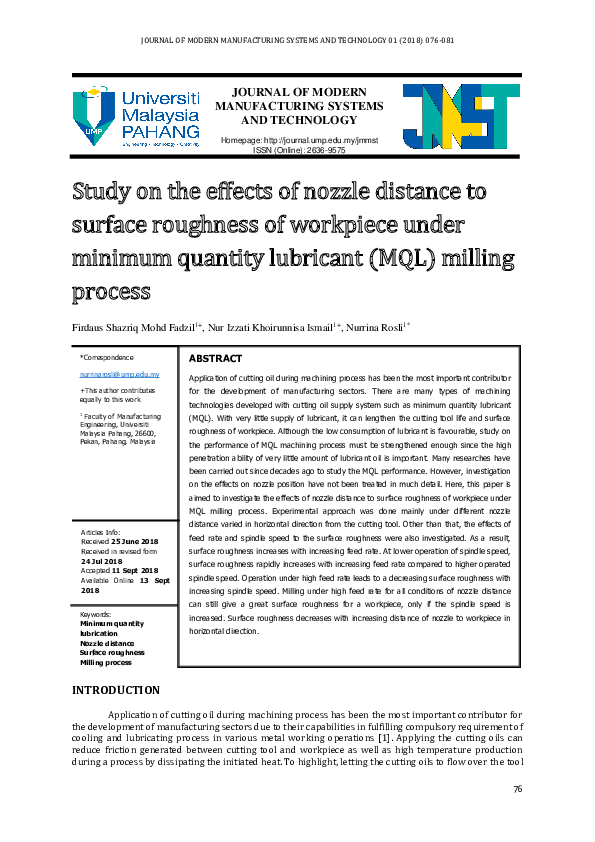 (PDF) Study on the effects of nozzle distance to surface roughness of ...