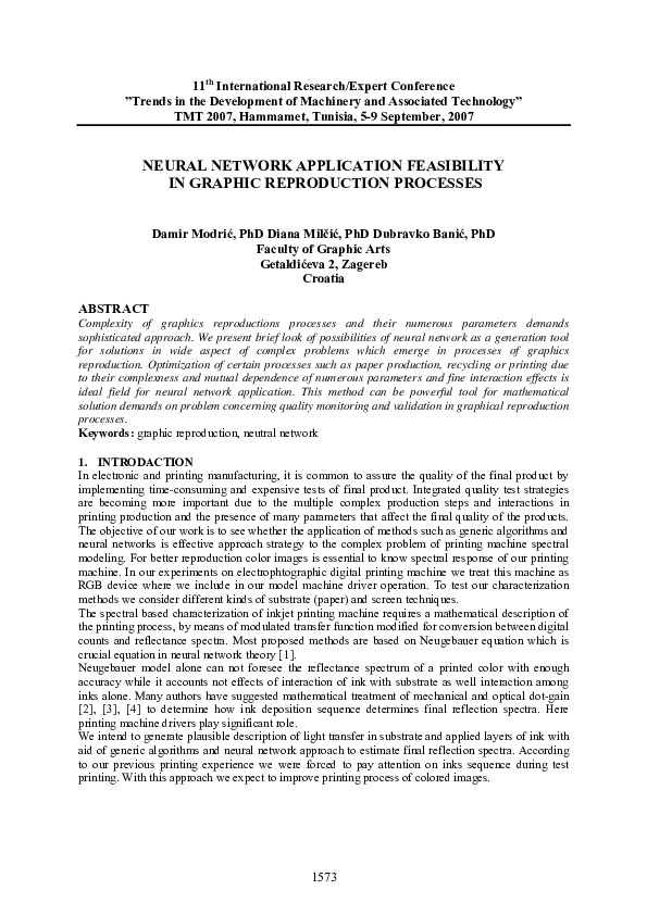 Pdf Neural Network Application Feasibility In Graphic Reproduction
