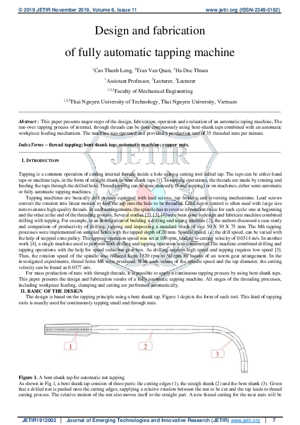 (PDF) Design and fabrication of fully automatic tapping machine