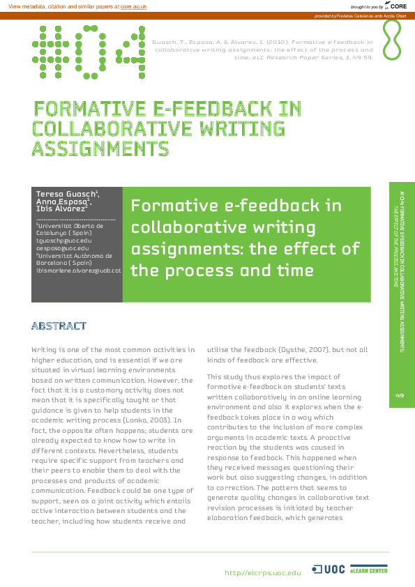 (PDF) Formative e-feedback in collaborative writing assignments: the effect of the process and time