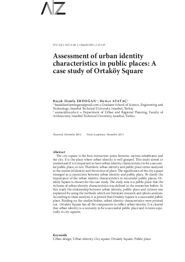 (PDF) Assessment of urban identity characteristics in public places: A ...