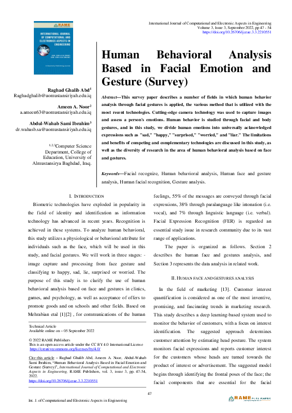(PDF) Human Behavioral Analysis Based in Facial Emotion and Gesture (Survey