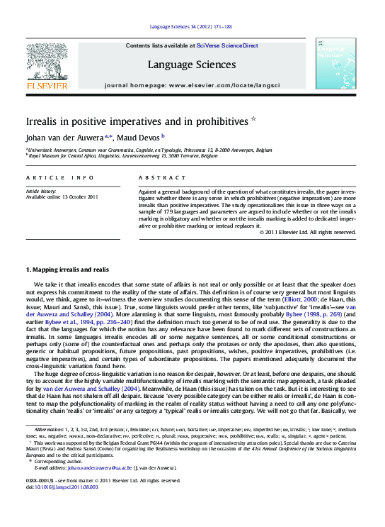 (PDF) Irrealis in positive imperatives and in prohibitives