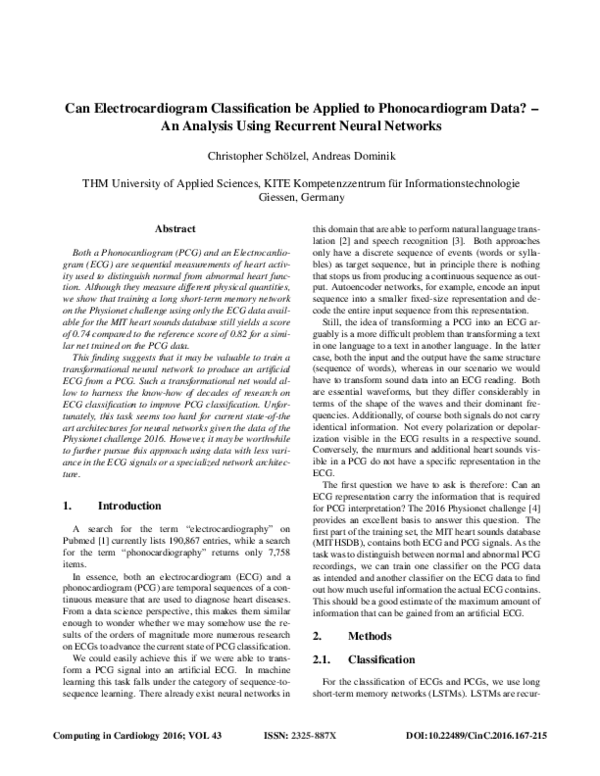 (PDF) Can Electrocardiogram Classification be Applied to Phonocardiogram Data? :: An Analysis ...