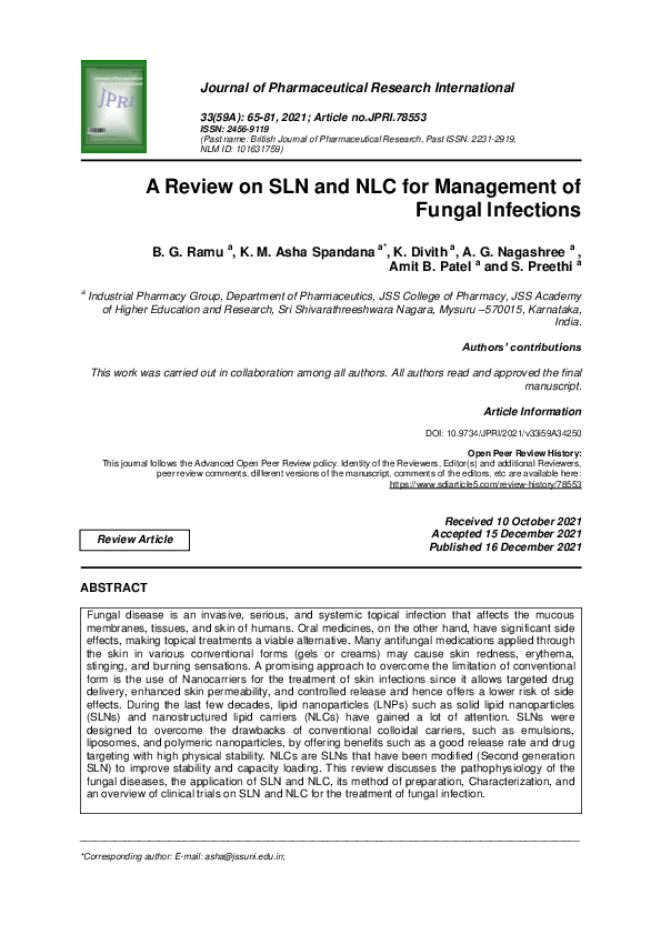 (PDF) A Review on SLN and NLC for Management of Fungal Infections