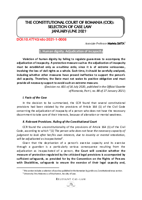 (PDF) The Constitutional Court of Romania (CCR): Selection of Case Law ...