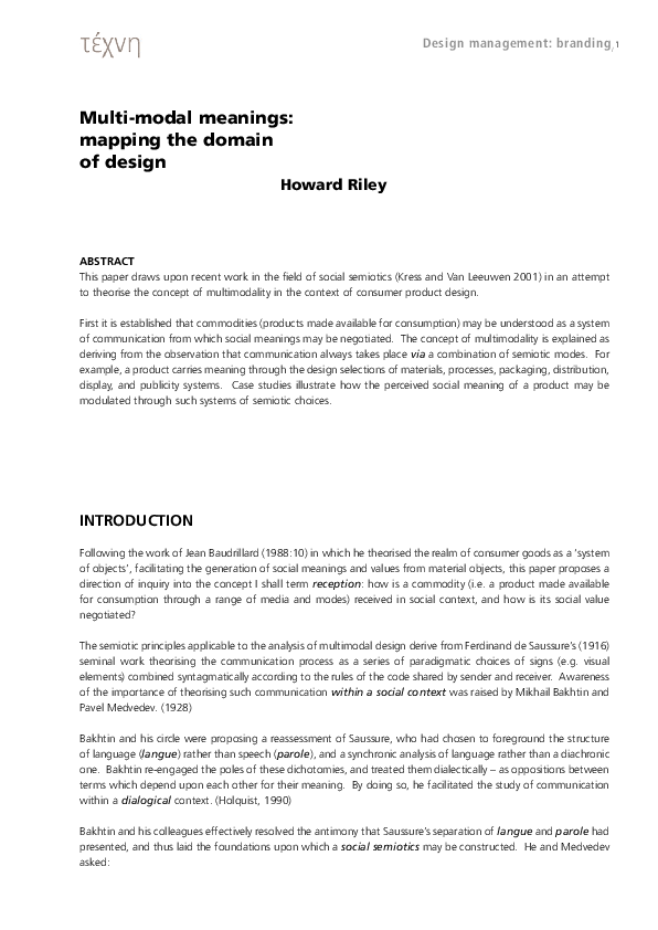 Pdf Multi Modal Meanings Mapping The Domain Of Design