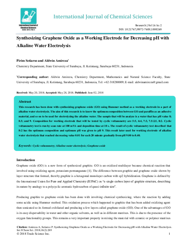 (PDF) Synthesizing Graphene Oxide as a Working Electrode for Decreasing ...