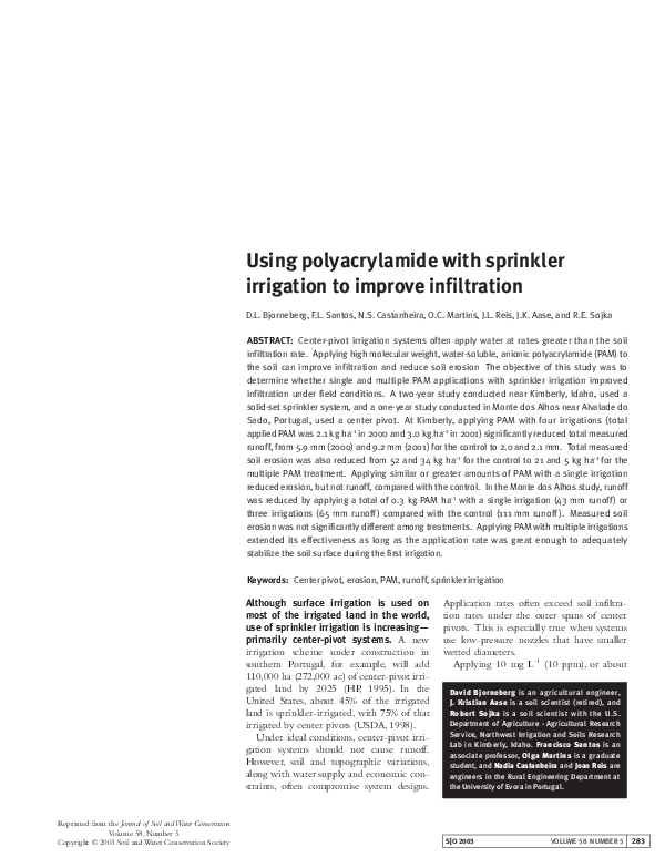 (PDF) Using polyacrilamide with sprinkler irrigation to improve ...
