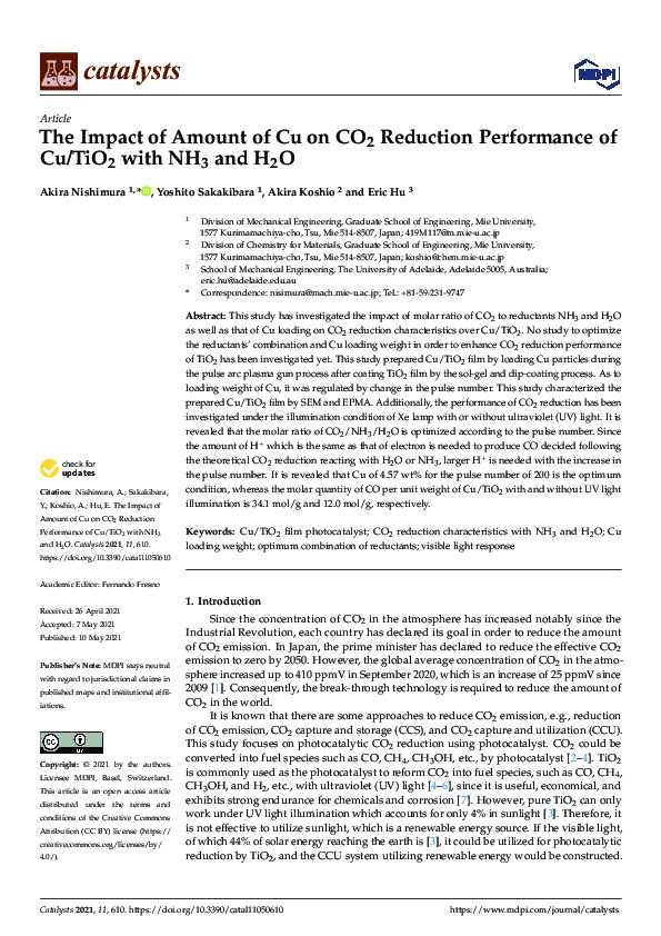 Pdf The Impact Of Amount Of Cu On Co2 Reduction Performance Of Cu