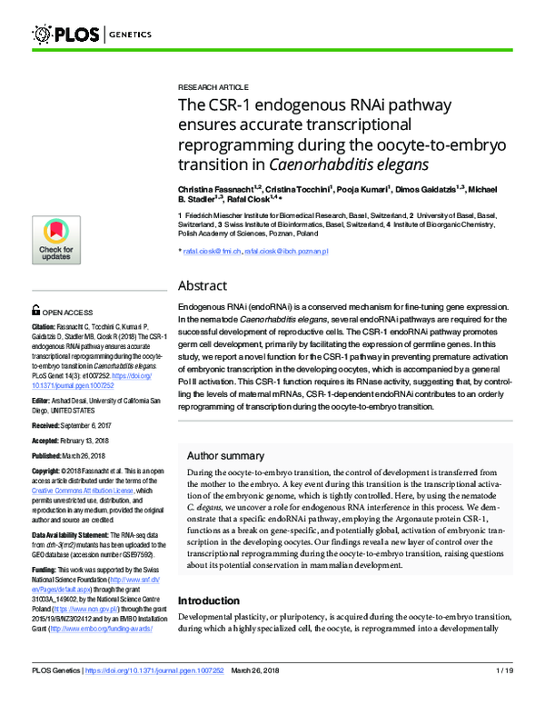 (PDF) CSR-1 RNAi Pathway Regulates Transcription in C. elegans Oocytes