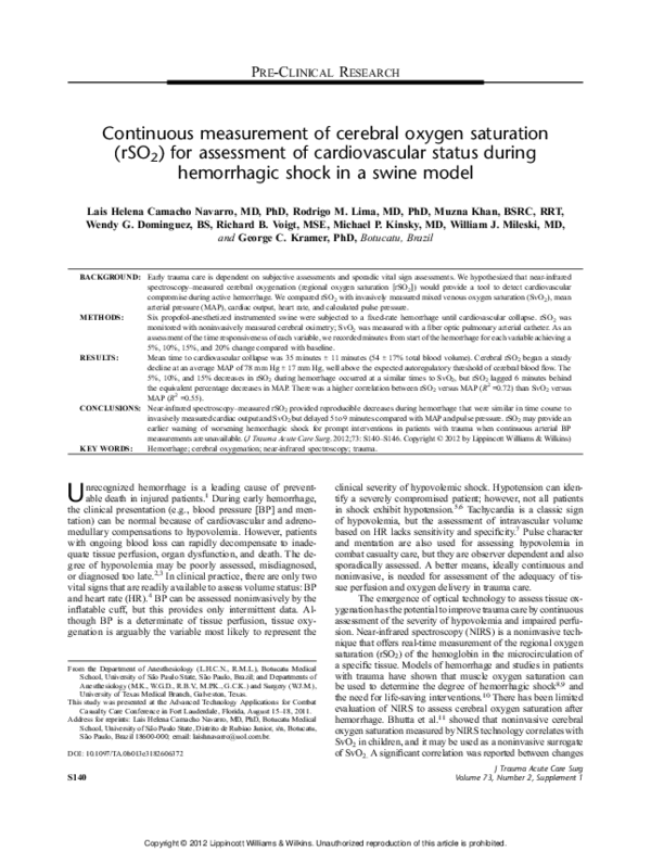(PDF) Continuous measurement of cerebral oxygen saturation (rSO2) for ...