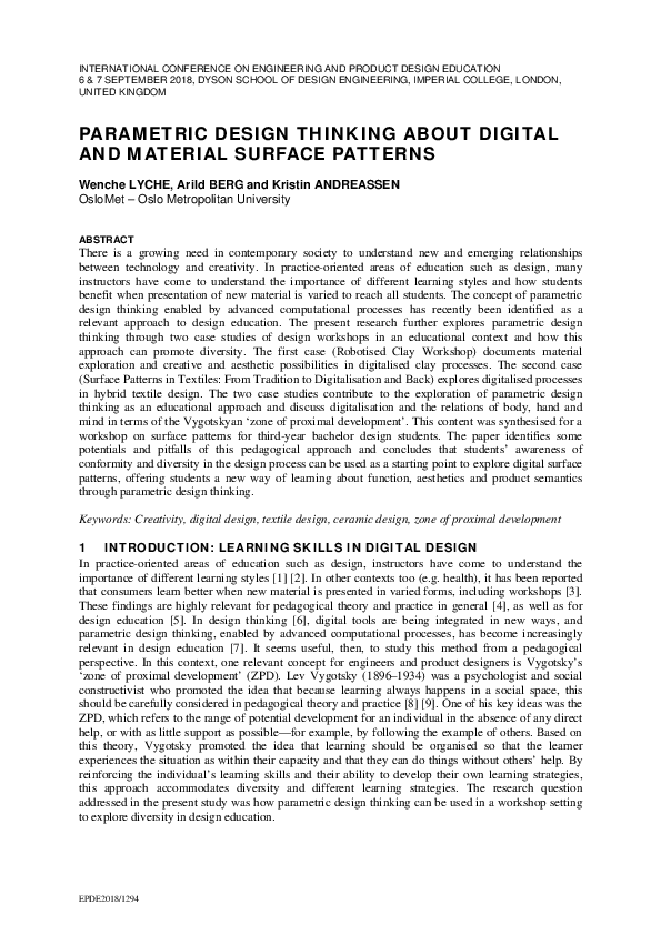 (PDF) Parametric Design Thinking About Digital and Material Surface Patterns