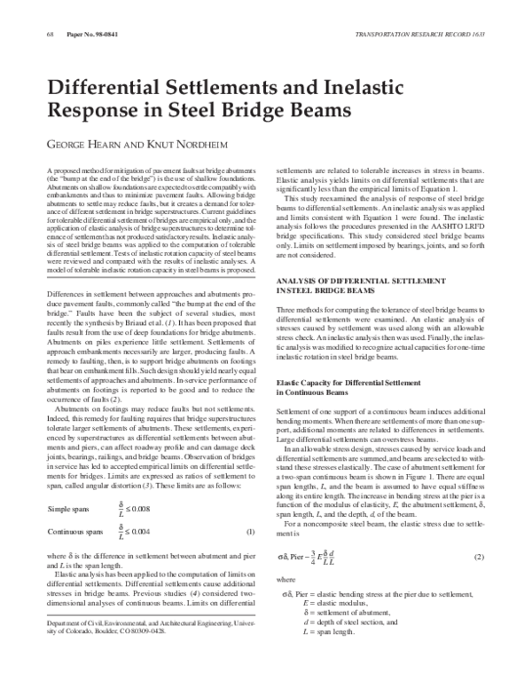 (PDF) Differential Settlements and Inelastic Response in Steel Bridge Beams